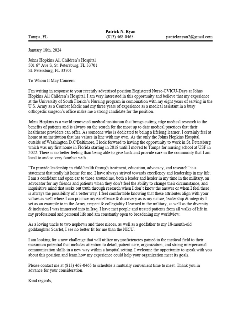 RN Cvicu Cover Letter | PDF | Nursing | Hospital