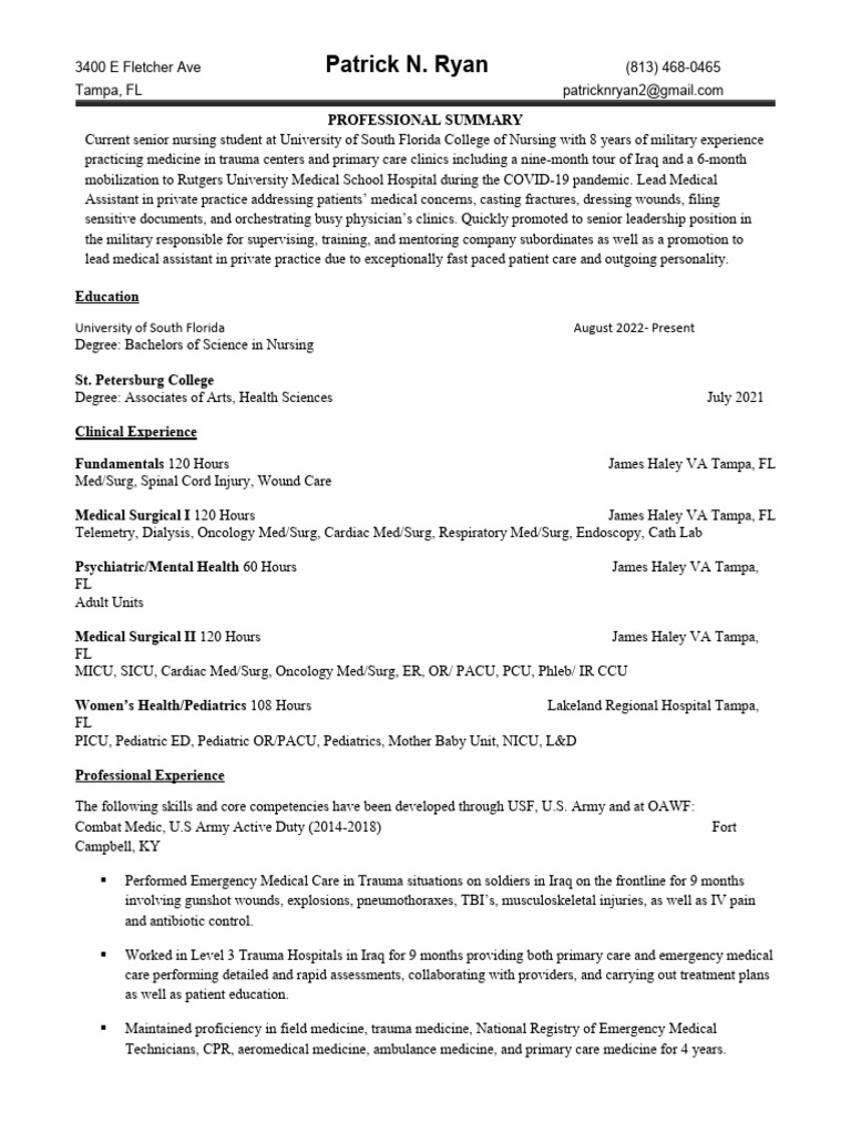 Patrick N Ryan Medical Resume 23 | PDF | Nursing | Emergency Medical Services