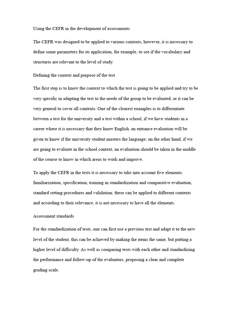 Using The CEFR in The Development of Assessments | PDF | Educational ...