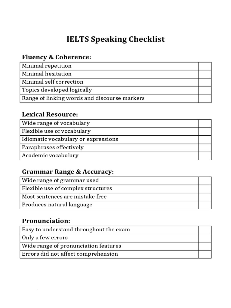 IELTS-Speaking-Checklist 2 | PDF