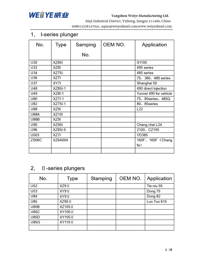 WEIYE-PLUNGER - Element - Diesel-Parts - Number-Cross | PDF | Motor Vehicle Manufacturers ...