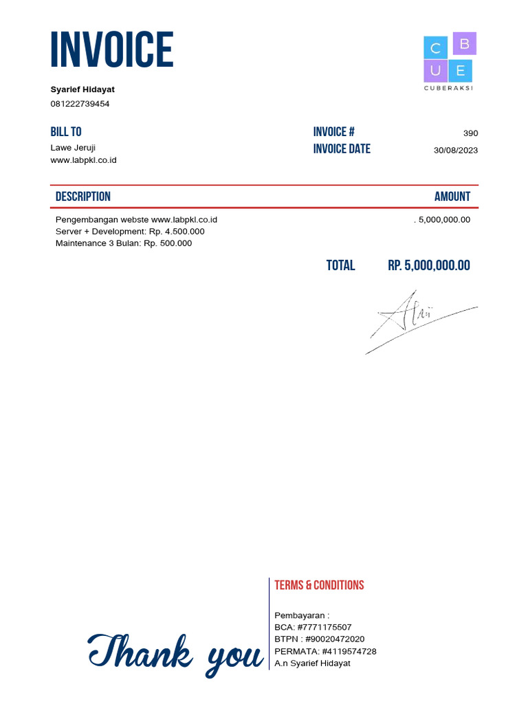 Invoice for Website Development Services | PDF