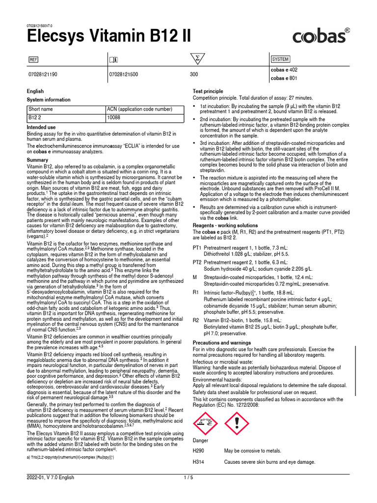 Insert - Elecsys Vitamin B12 II.07028121500.V7.en | PDF | Detection ...