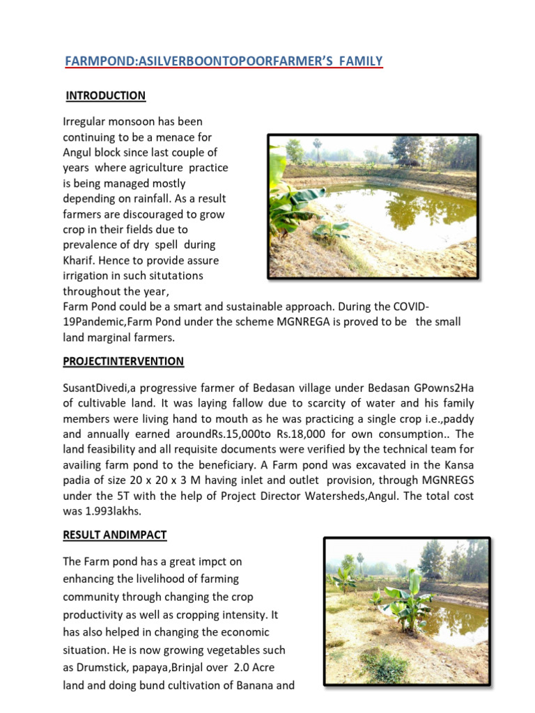 SUCCESS STORY FARMPOND, Angul Block | PDF | Agriculture | Farms