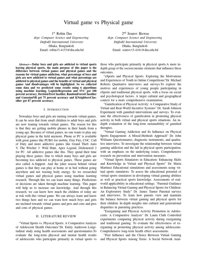 Virtual Game Vs Physical Game | PDF | Support Vector Machine | Logistic ...