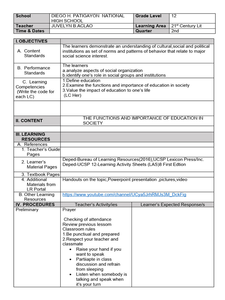 Ucsp Education DLL | PDF | Physical Fitness | Learning