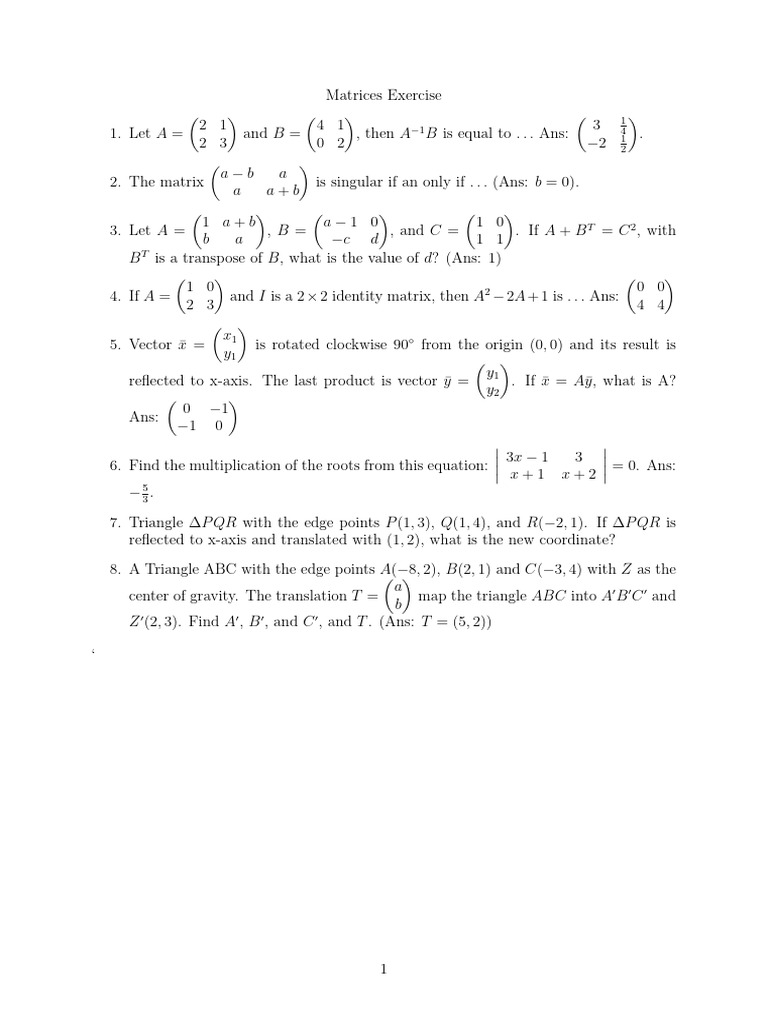 Matrix Pdf Matrix Mathematics Cartesian Coordinate System