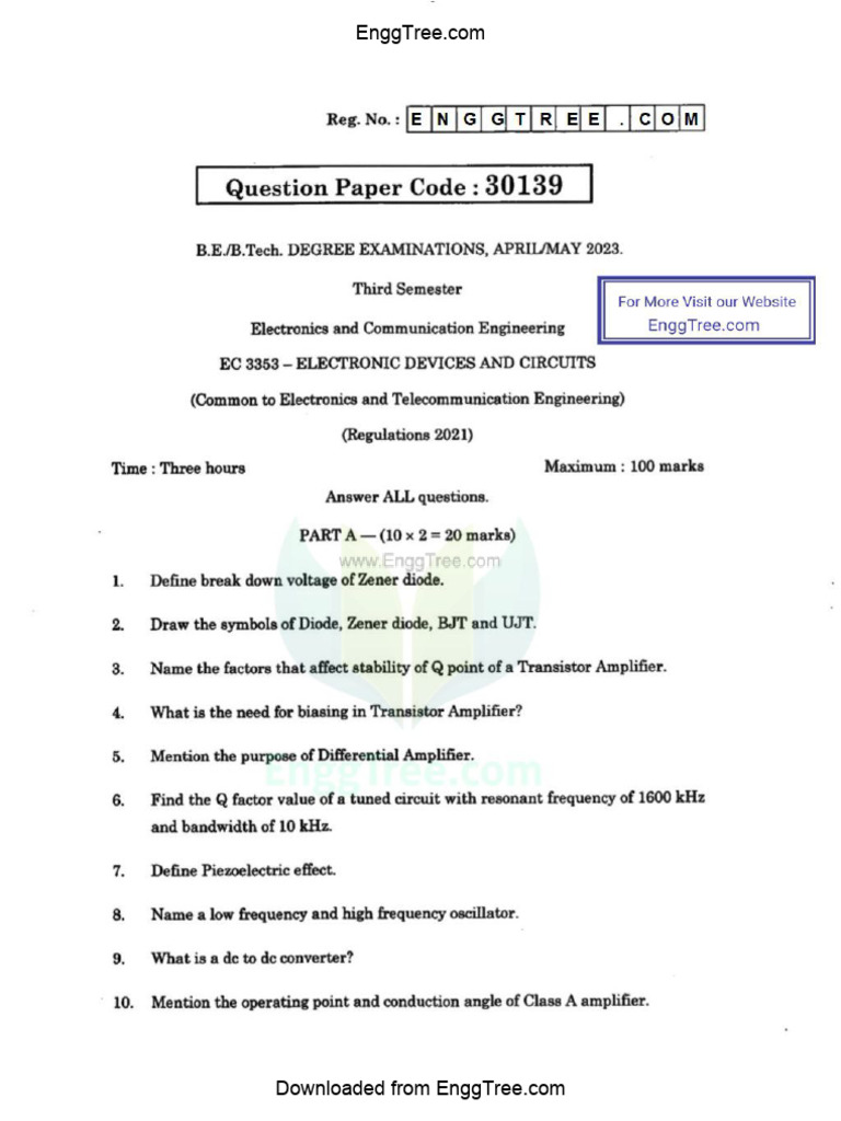 EC3353 Electronic Devices and Circuits Apr May 2023 Question Paper ...