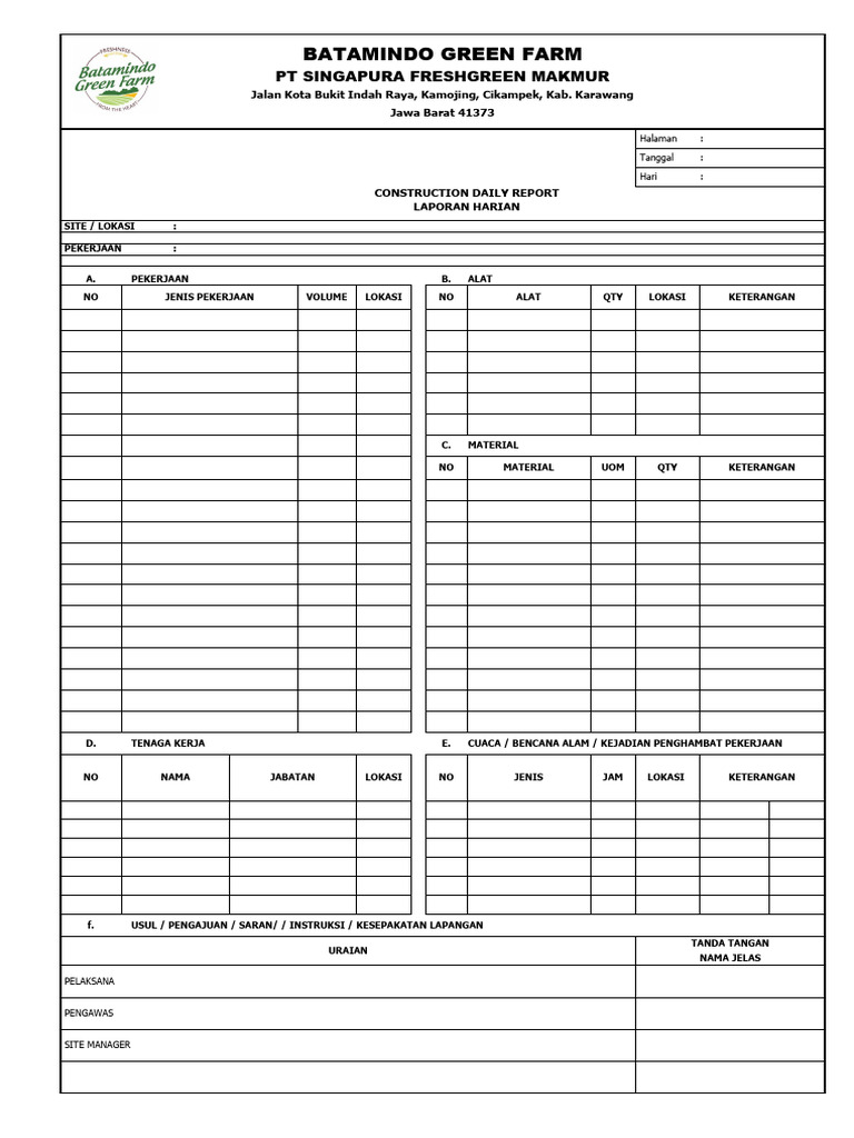 Format Pekerjaan Harian | PDF