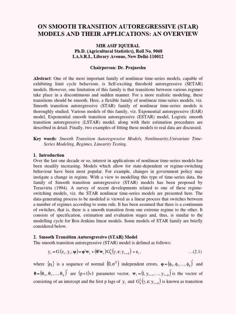 On Smooth Transition Autoregressive Family of Models and Their Applications-Asif | PDF | Time ...