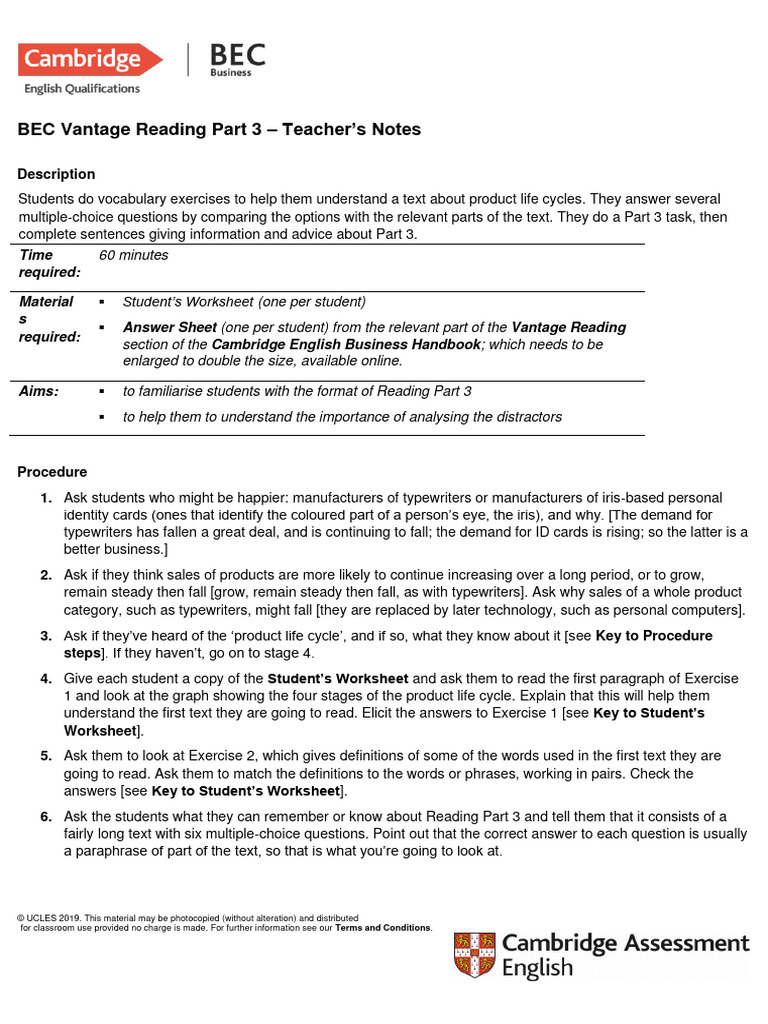 Cambridge English Business Vantage Bec Vantage Reading Part 3 | PDF ...