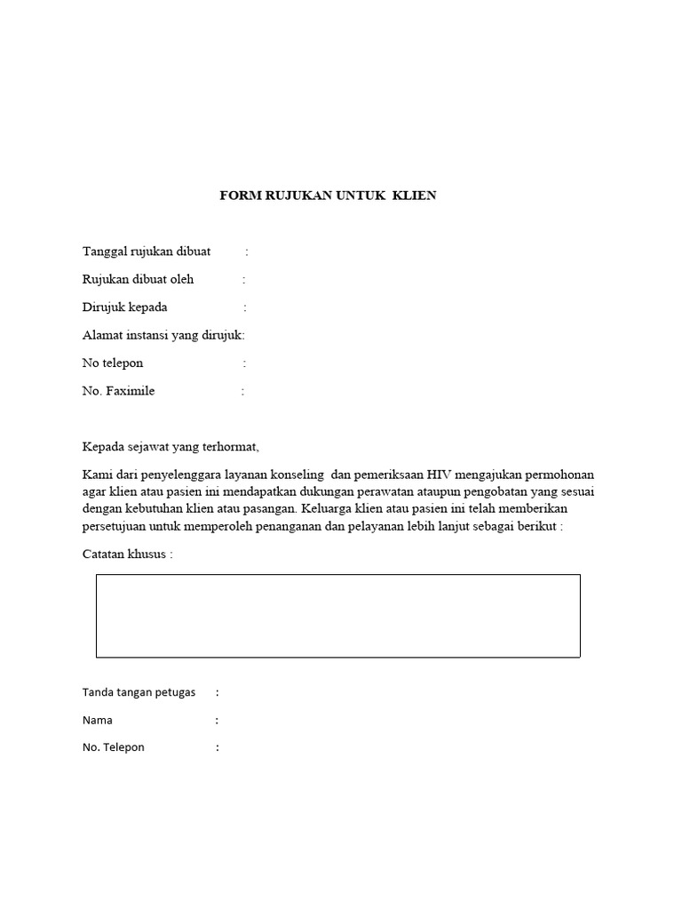 Form Rujukan Untuk Klien | PDF