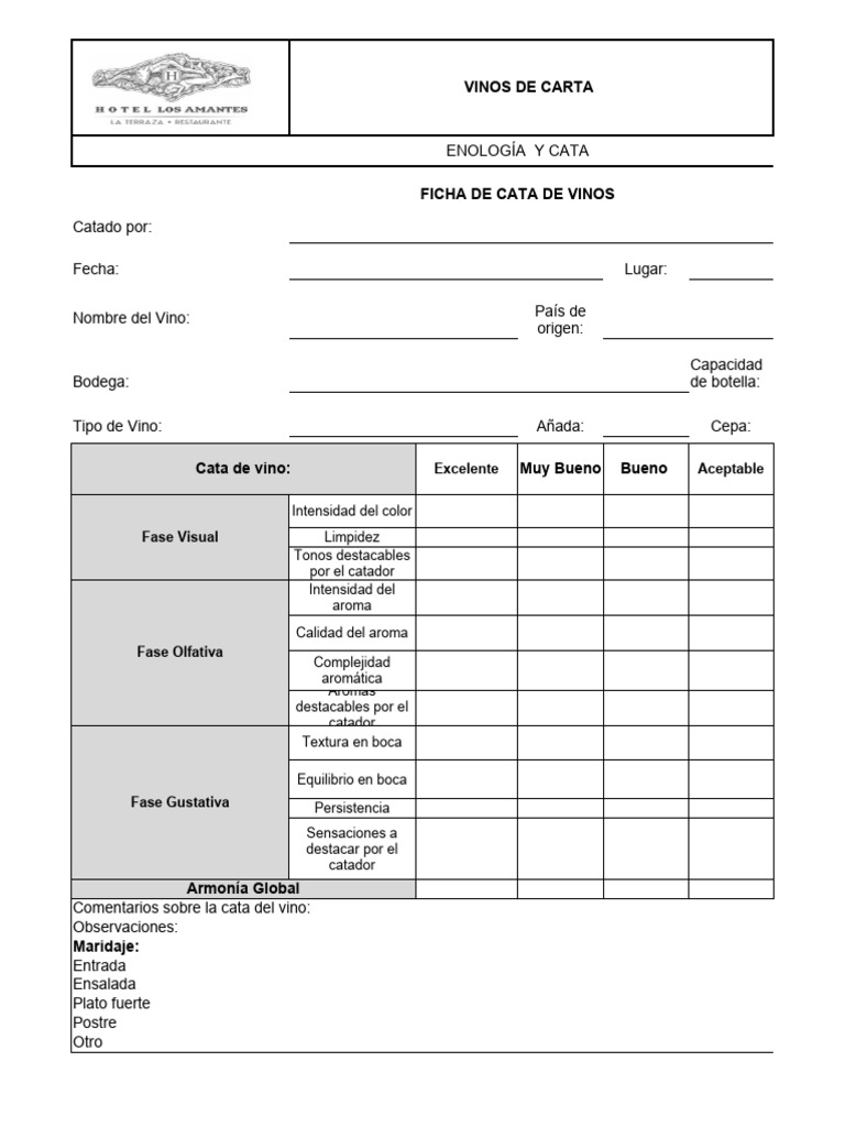 Hoja de Cata | PDF | Cocina, comidas y vino