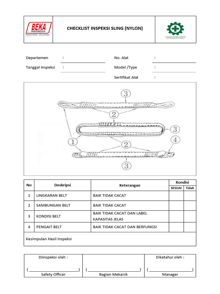 Form Check List Inspeksi Sling (Nylon) | PDF