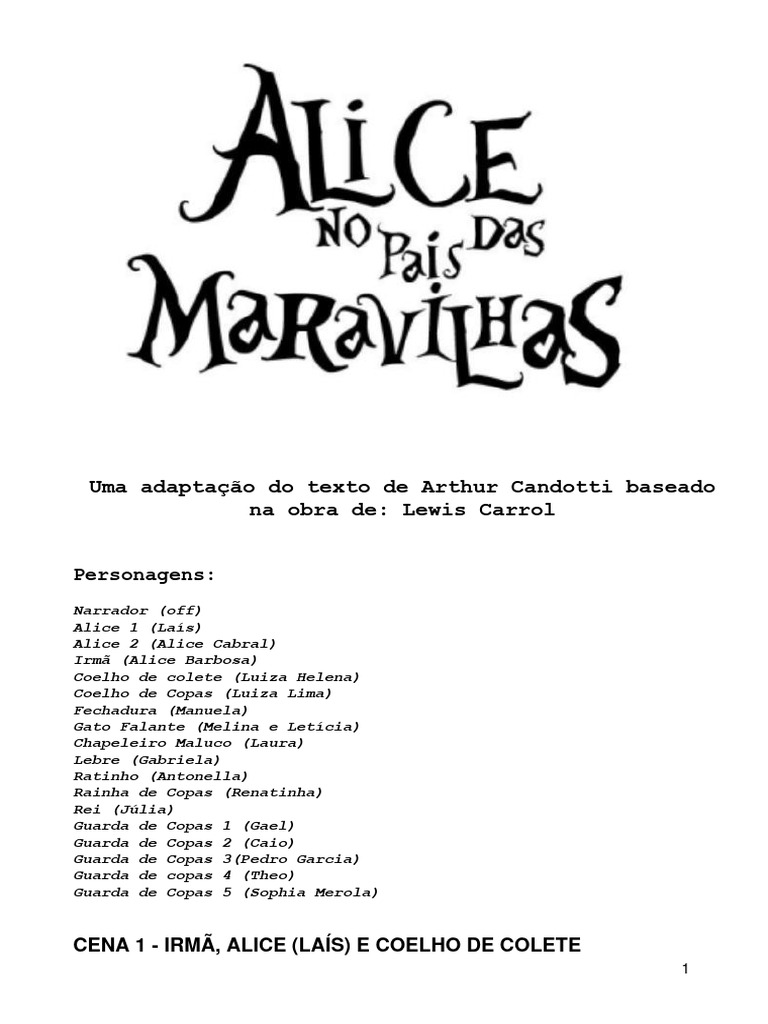 Roteiro Adaptado de Alice no País das Maravilhas | PDF | Alice no País ...
