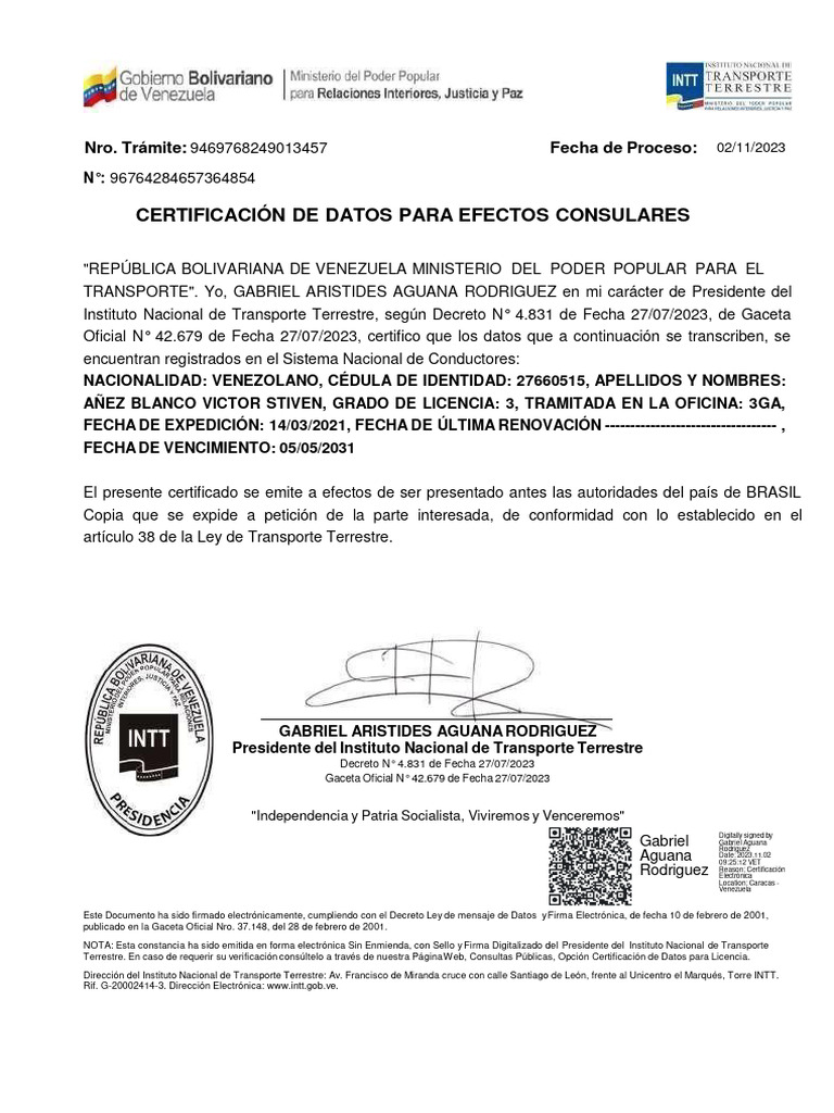 Añez Victor Carta Consular 3 Grado | PDF