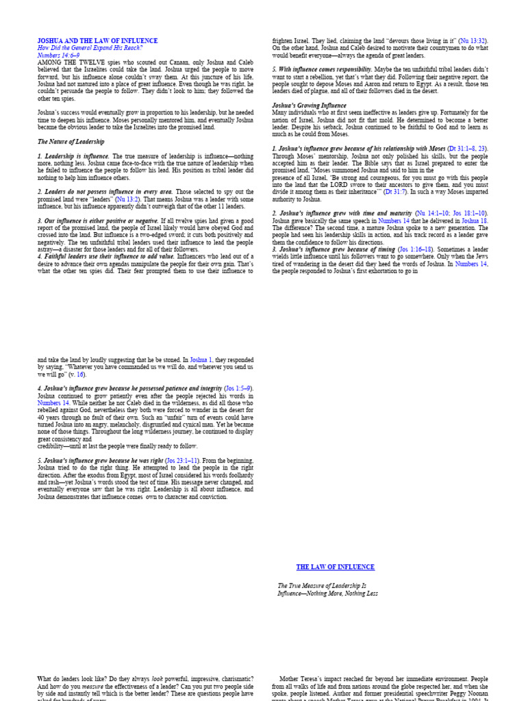 Joshua and The Law of Influence | PDF | Joshua | Leadership