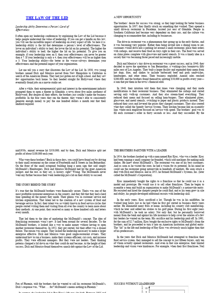 The Law of The Lid | PDF | Mc Donald's | Leadership