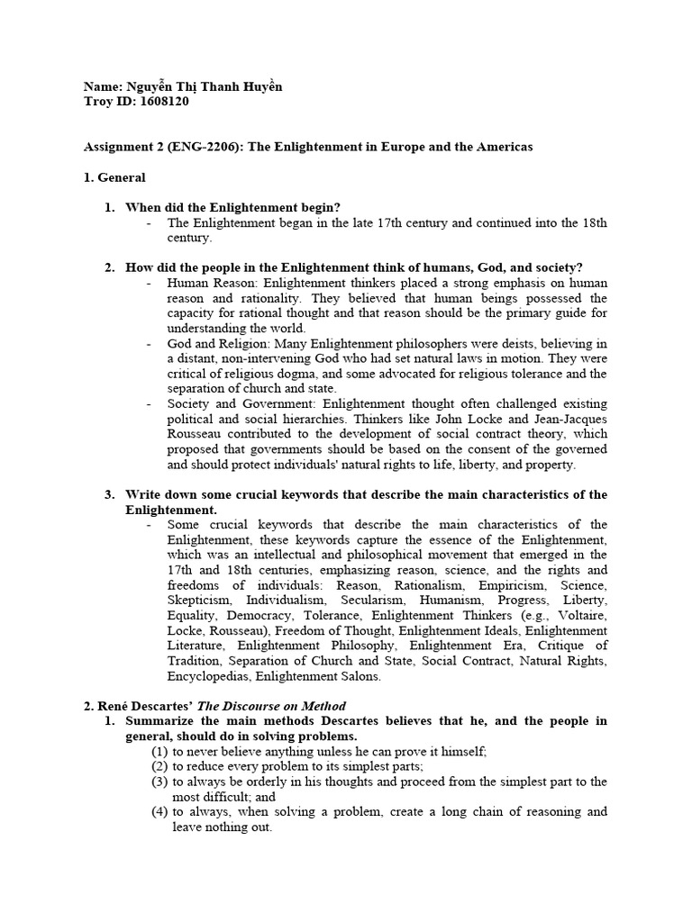 Assignment 2 (ENG-2206) - The Enlightenment in Europe and The Americas ...