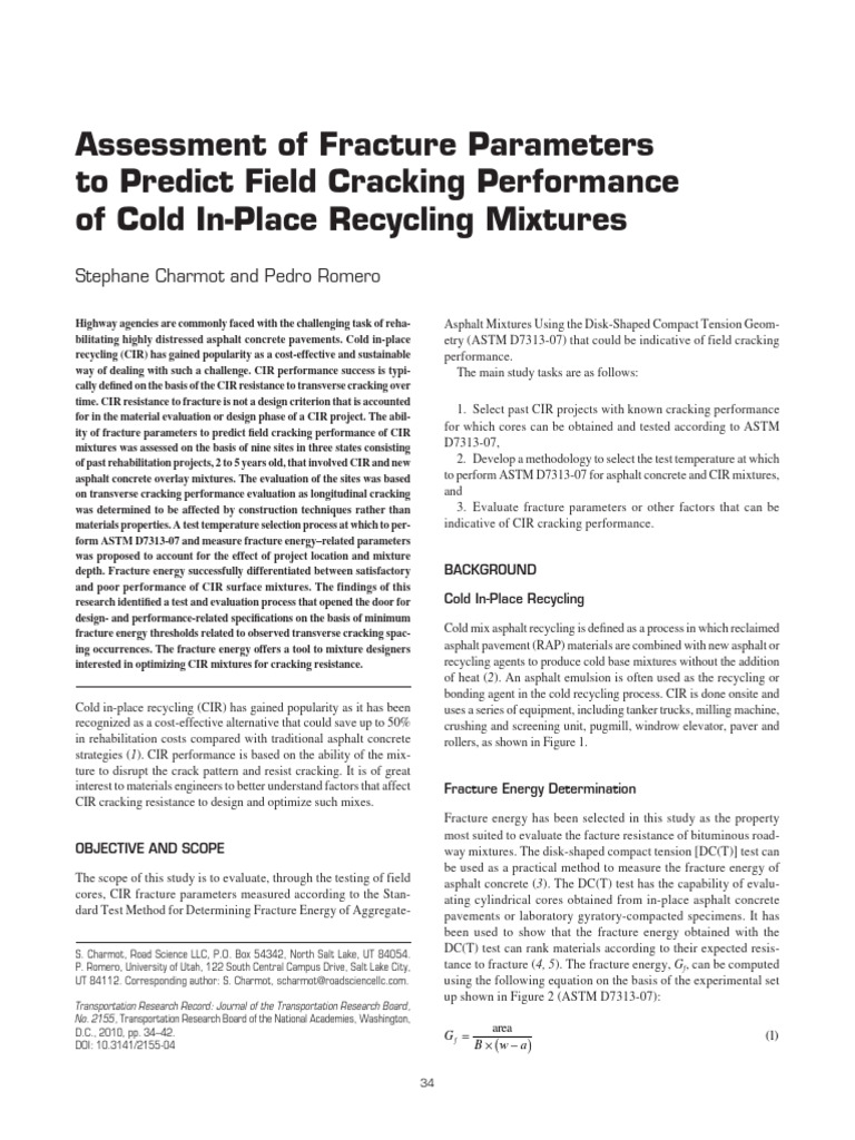 Assessment of Fracture Parameters To Predict Field Cracking Performance of Cold In-Place ...