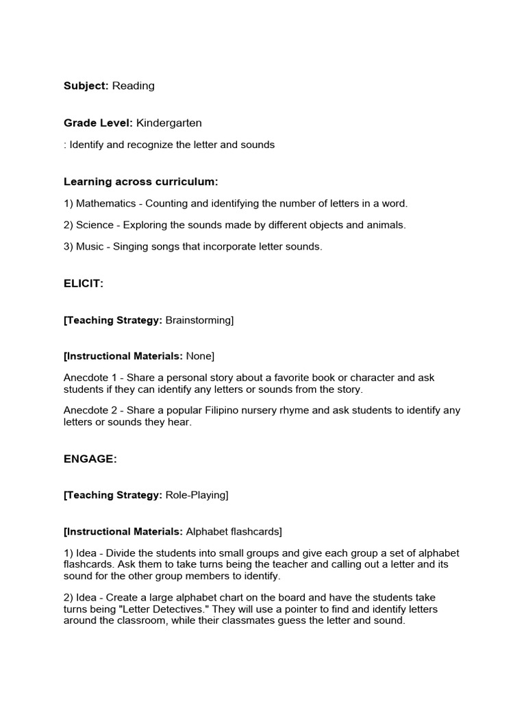 Lesson - Plan Letters Sounds | PDF | Learning | Cognition