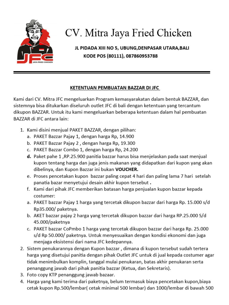 Formulir Pembuatan Bazar JFC Baru2 | PDF