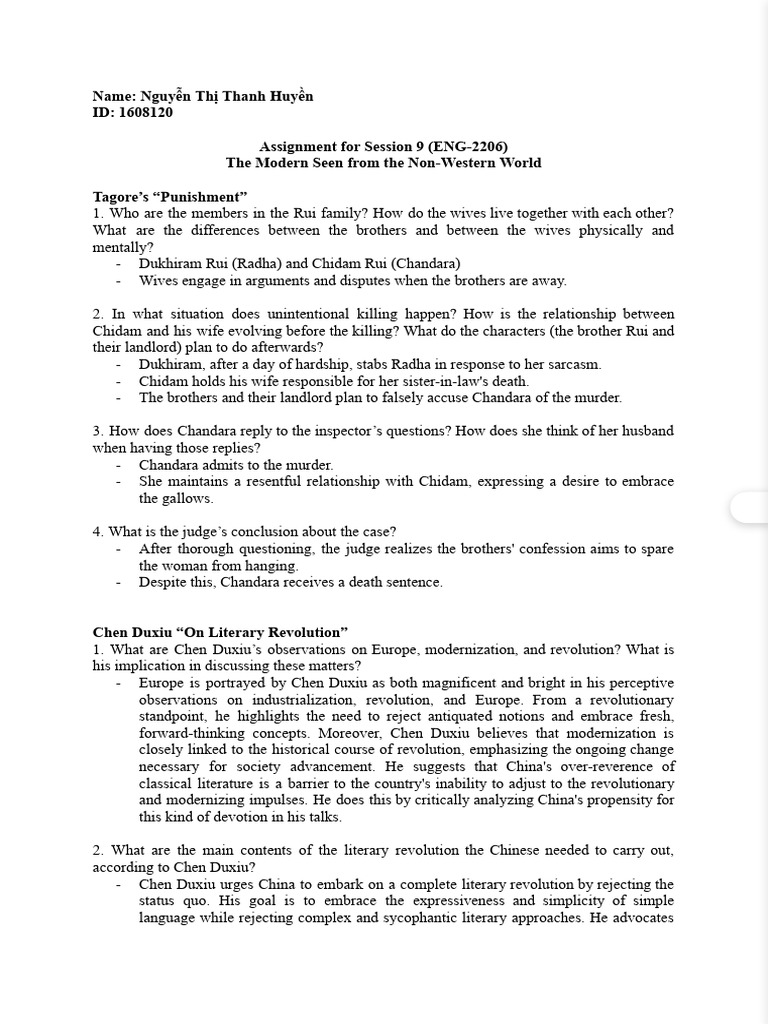 Assignment 9 (ENG-2206) - The Modern Seen From The Non-Western World - HuyenNguyen1608120 | PDF