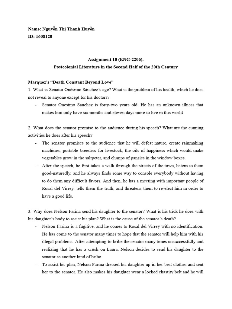 Assignment 10 (ENG-2206) - Postcolonial Literature in The Second Half of The 20th Century | PDF