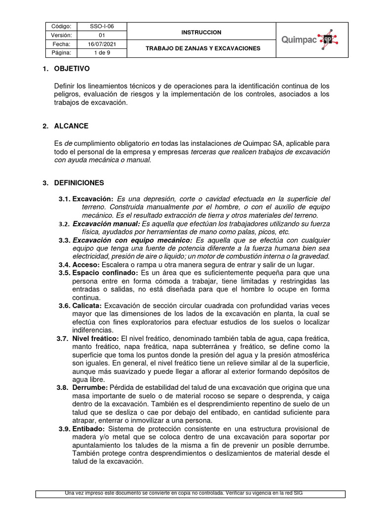SSO-I-06 Trabajo de Zanjas y Excavaciones | PDF | Agua subterránea ...
