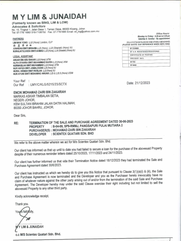 LTR TERMINATION ZAIRI | PDF