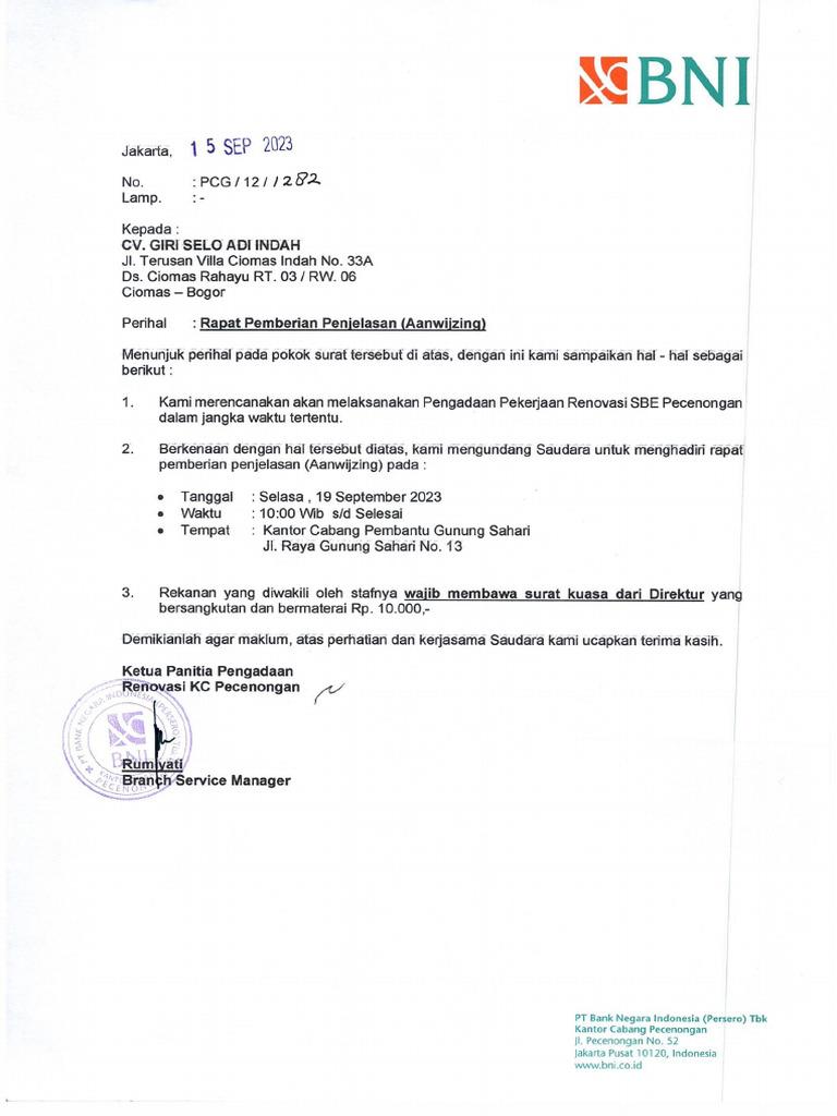 Undangan Anwijzing Giri Selo | PDF