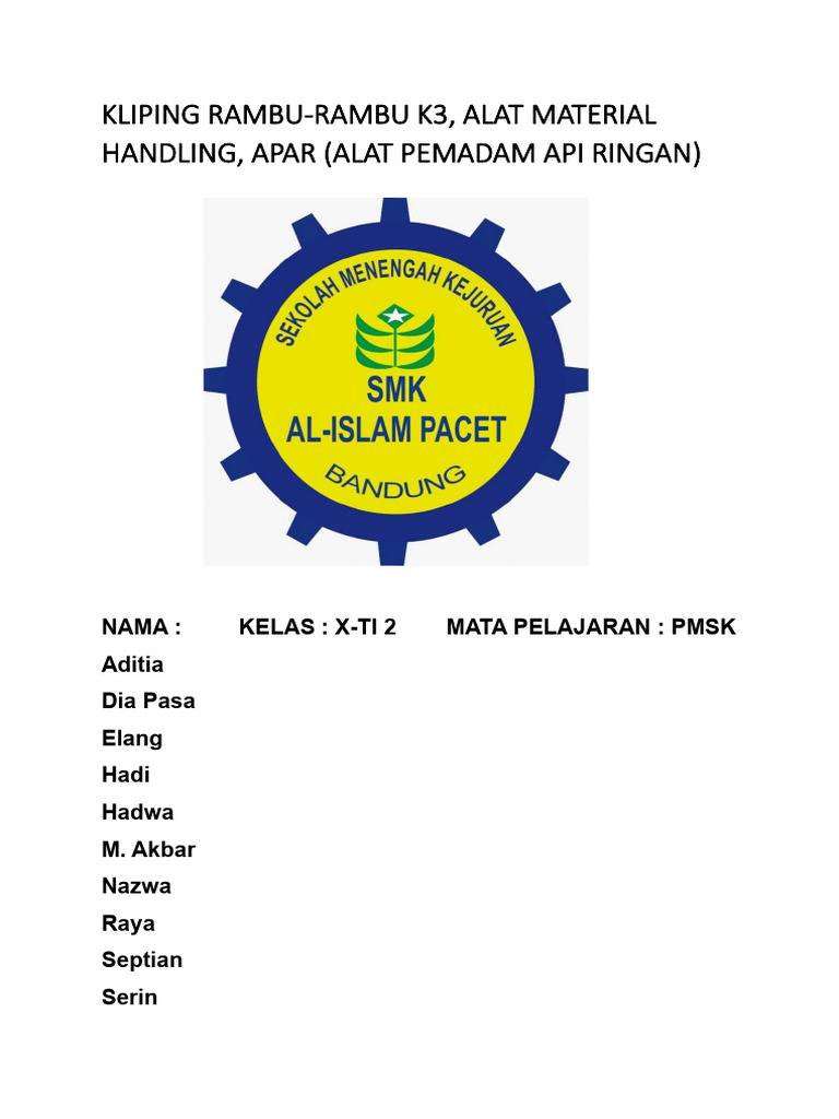 Kliping Rambu-Rambu K3 J Alat Material Handling J Apar (Alat Pemadam ...