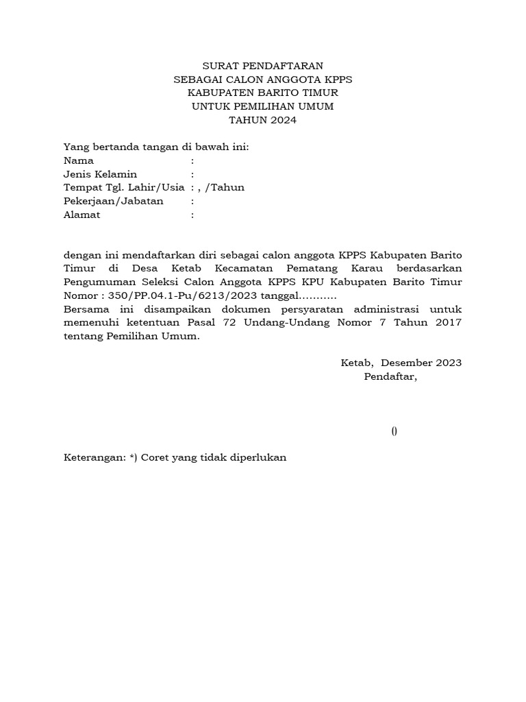 Surat Pendaftaran Kpps | PDF