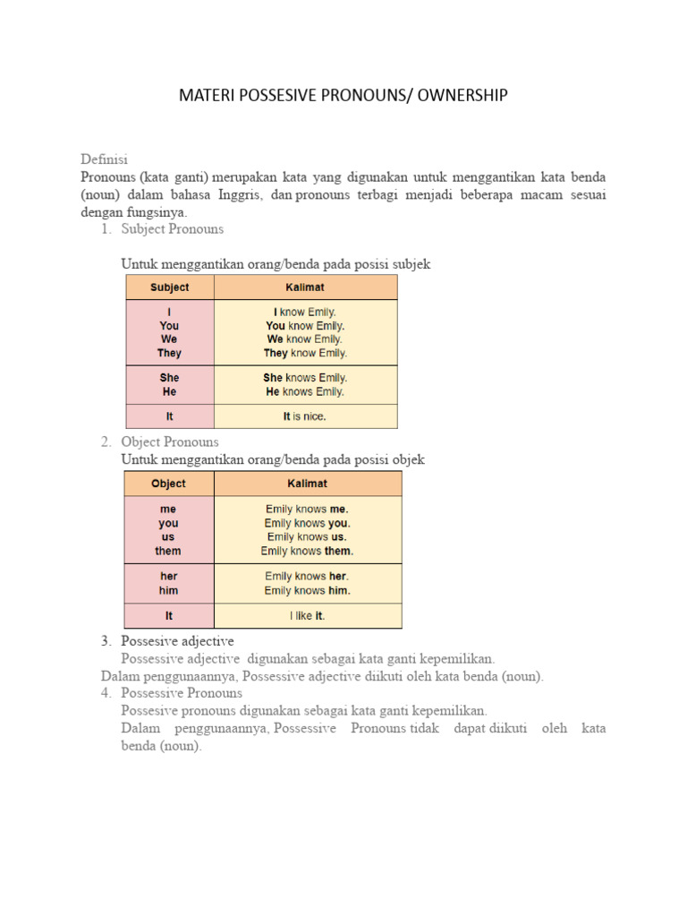 Materi Pronouns Ownership | PDF