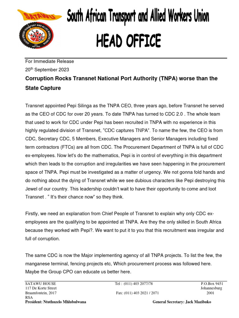 Transnet TNPA Statement - 230920 - 120650 - 230920 - 125630 | PDF ...
