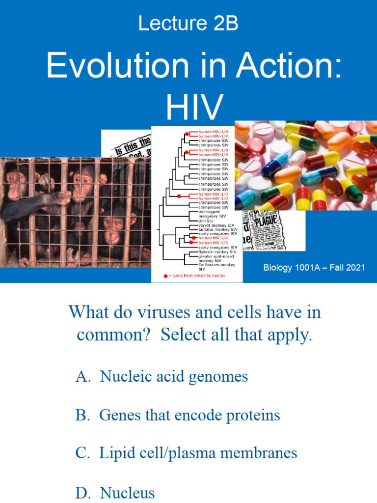 Biol1001a Lecture2b Fall2021 Hiv | PDF | Virus | Hiv/Aids