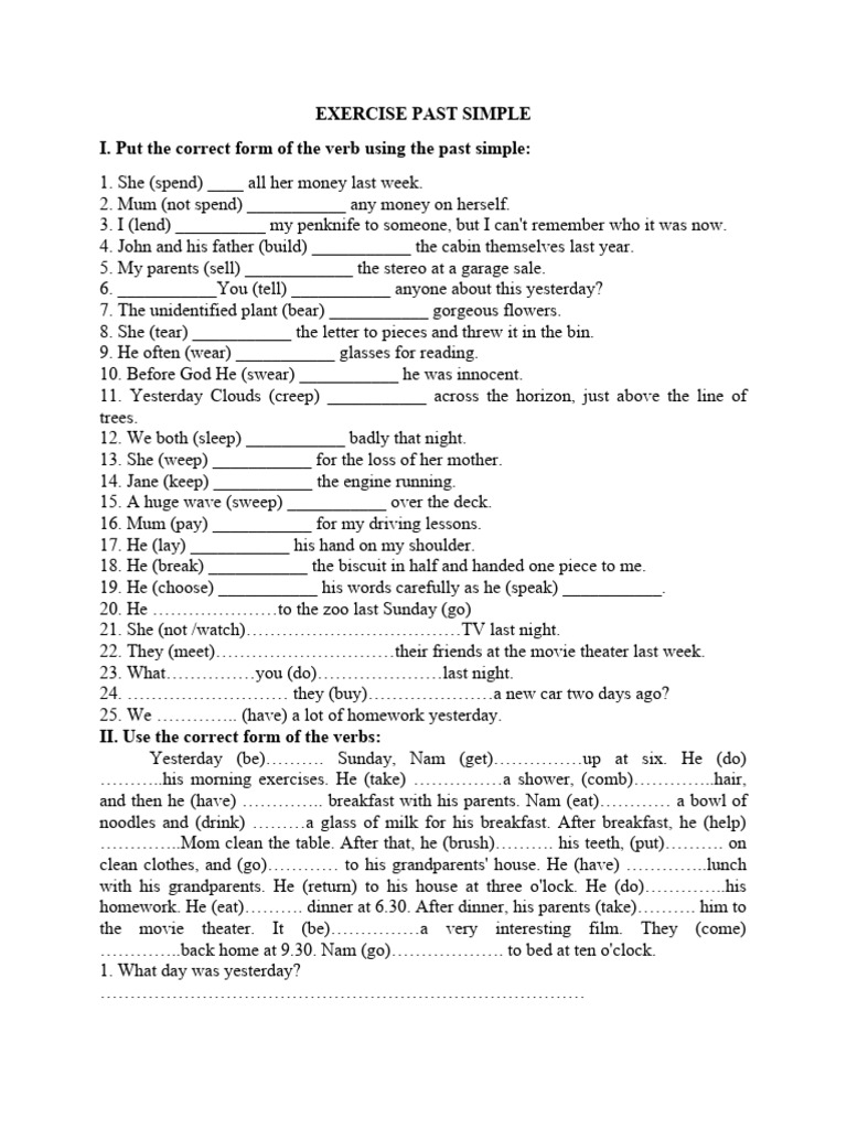 Exercise Past Simple | PDF