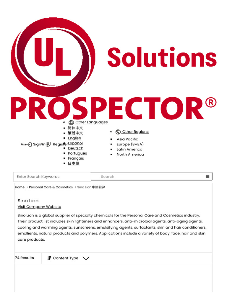 Find Sino Lion 中狮化学 for Personal Care & Cosmetics Applications, Search Data Sheets, SDS and ...