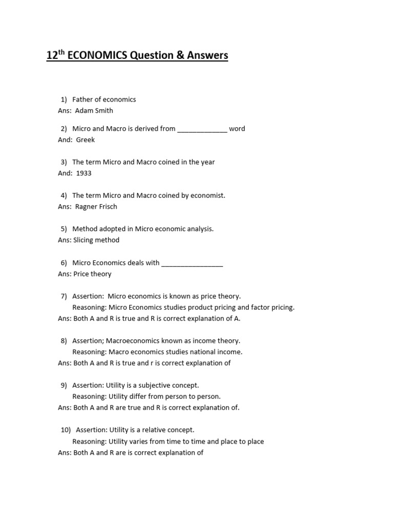 12th Grade Economics Q&A Guide | PDF