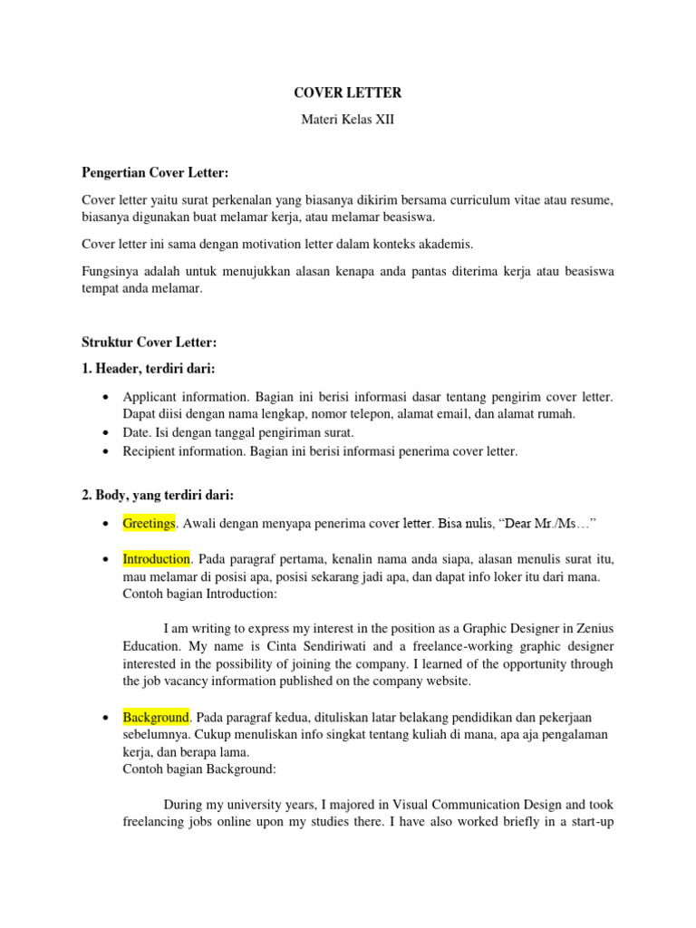 Panduan Lengkap Cover Letter | PDF
