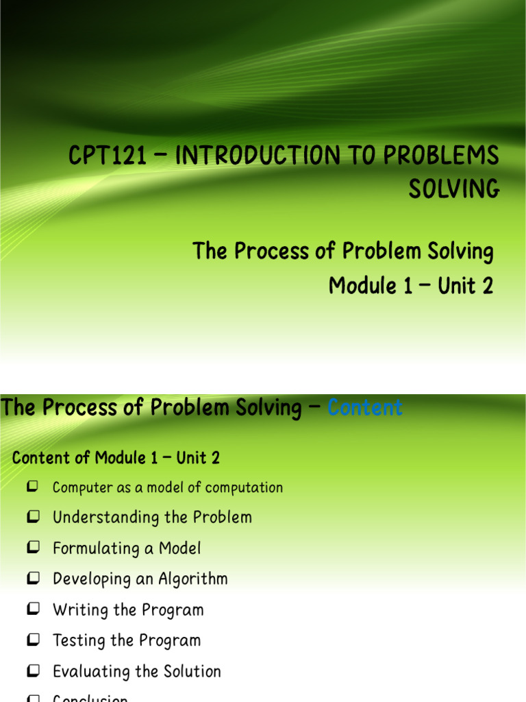 Cpt121 Introduction To Problem Solving Module 1 Unit 2 Pdf Algorithms Input Output