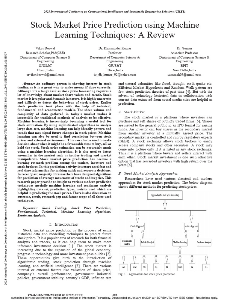 Stock Market Price Prediction Using Machine Learning Techniques A ...