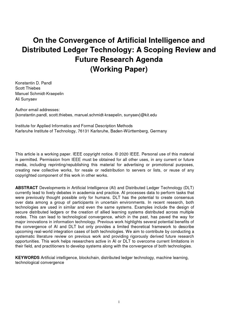 On The Convergence of Artificial Intelligence and Distributed Ledger Technology: A Scoping ...