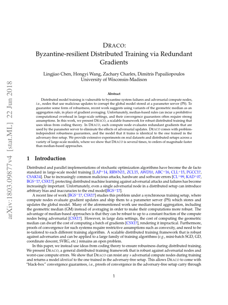 D: Byzantine-Resilient Distributed Training Via Redundant Gradients | PDF