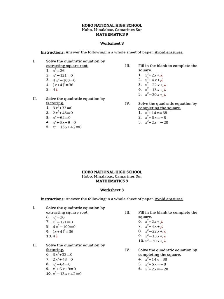 G9 Worksheet 3 | PDF | Mathematical Concepts | Mathematics