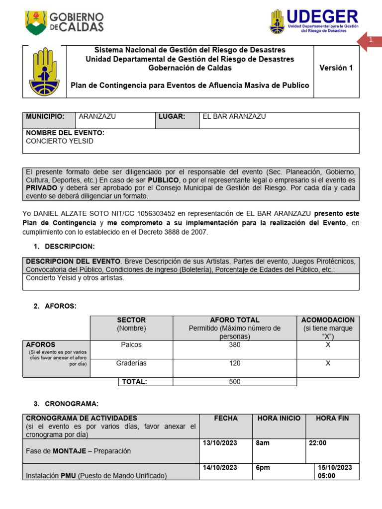 Formato PC Eventos Masivos YELSID CORREGIDO | PDF | Inundar | Agua