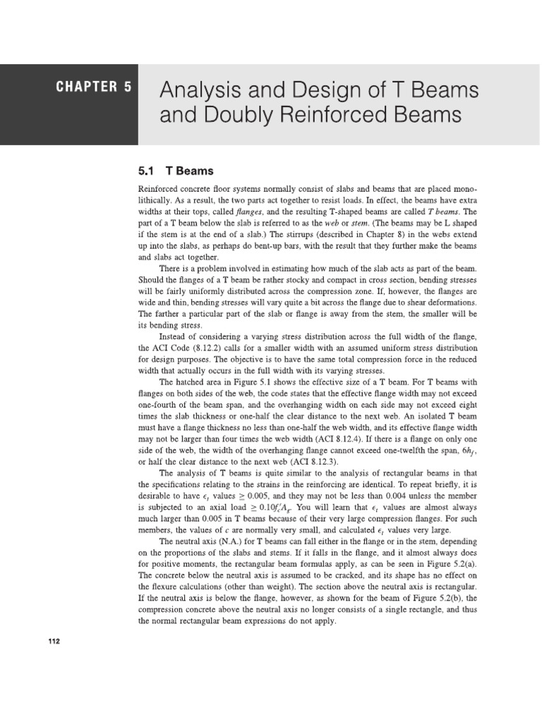 Chapter 5 Analysis and Design of T Beams | PDF