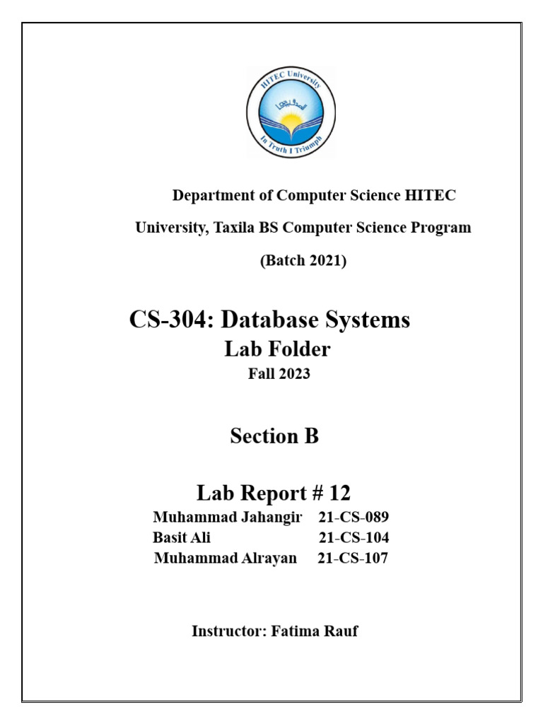 SQL Queries for Database Lab Report | PDF