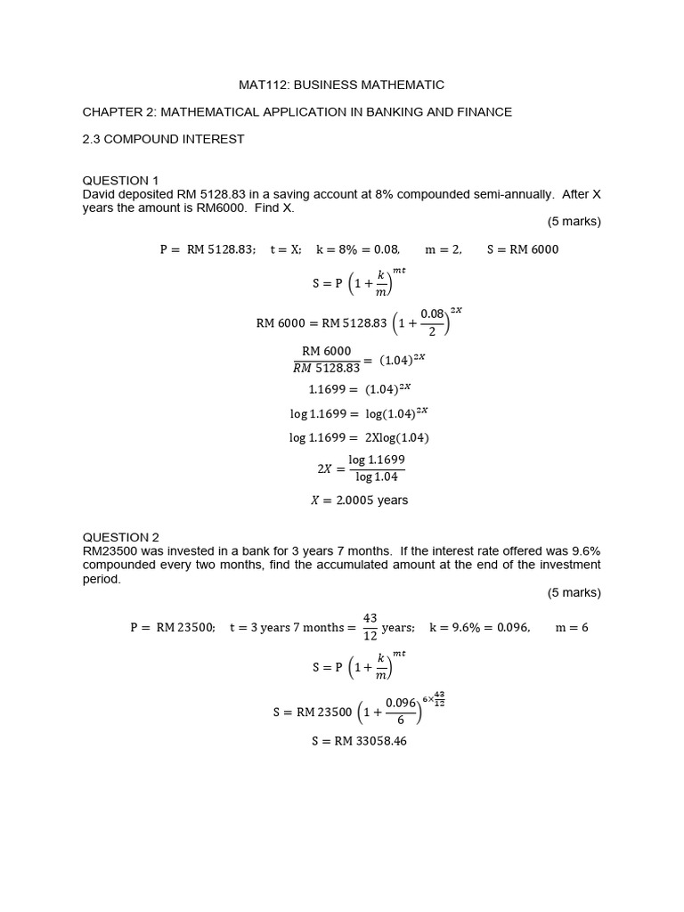 2.3 Mat112 Compound Interest Answer Scheme | PDF | Interest | Interest ...