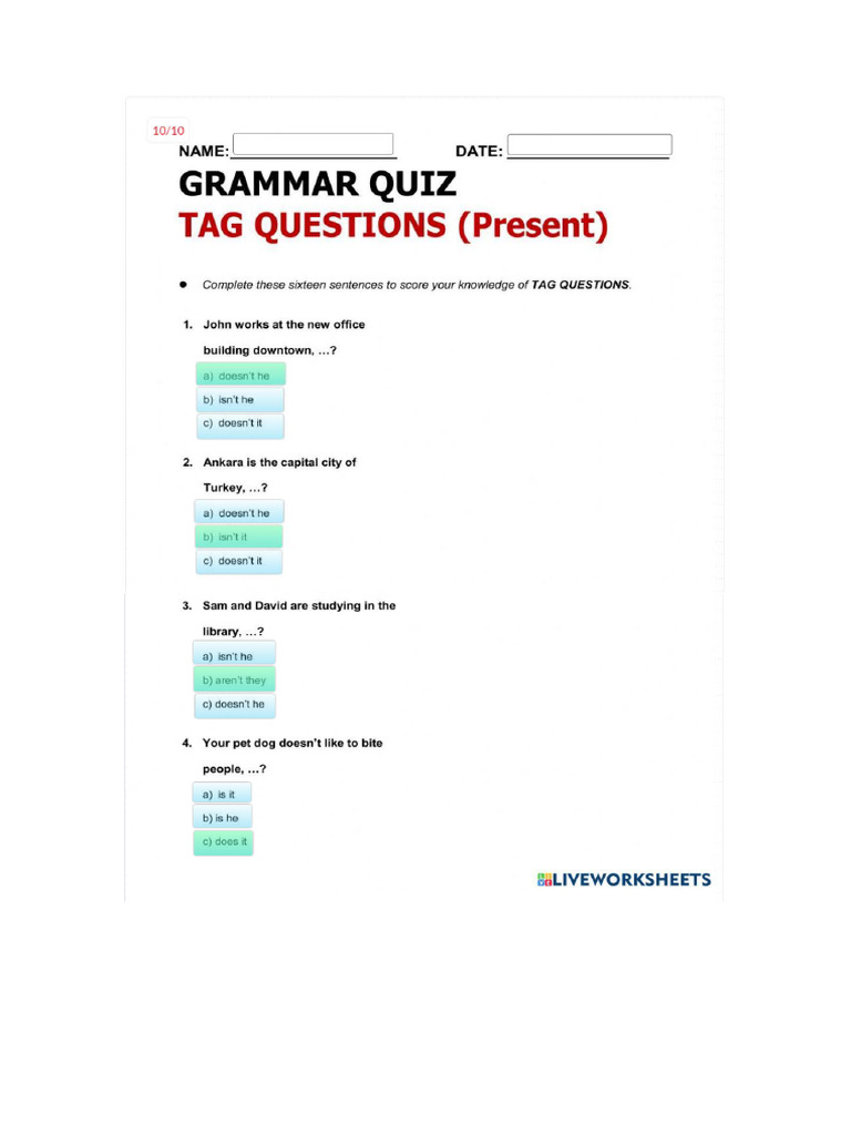 Homework - Present Simple - Tag Questions | PDF